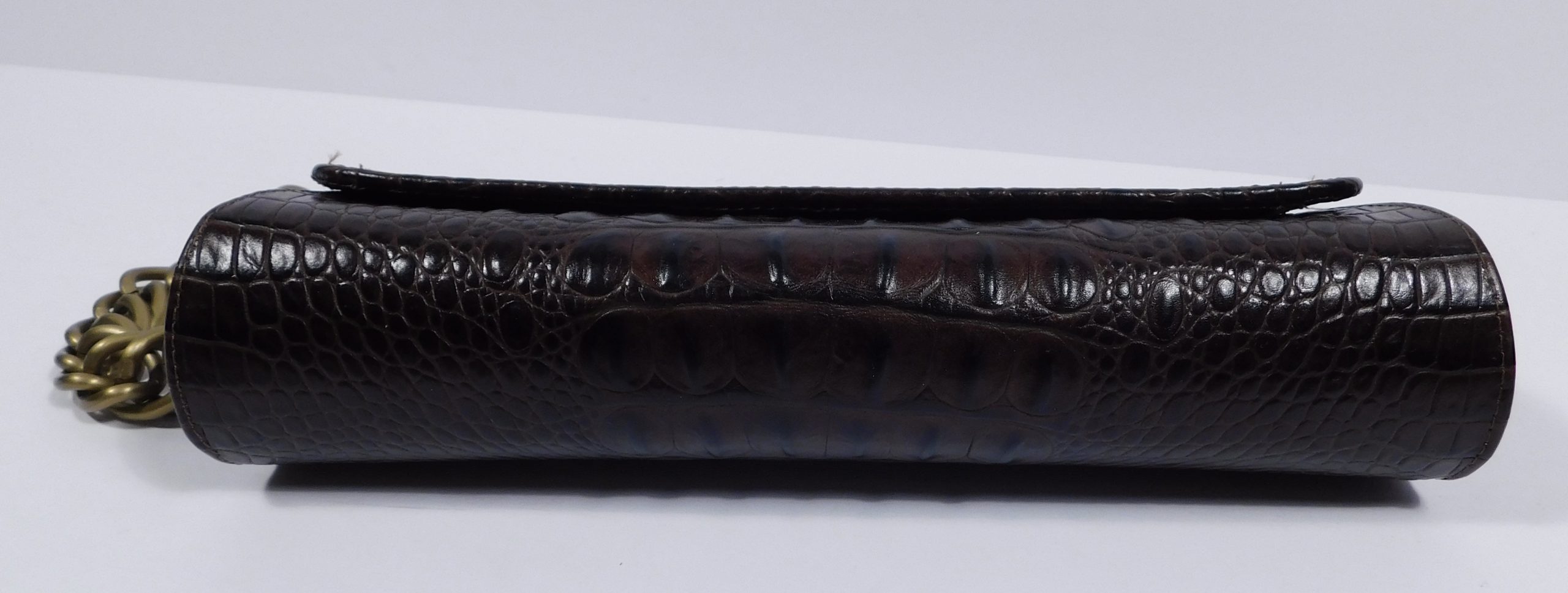 JALDA Brown Magnetic Close Crocodile Embossed Leather Clutch Handbag