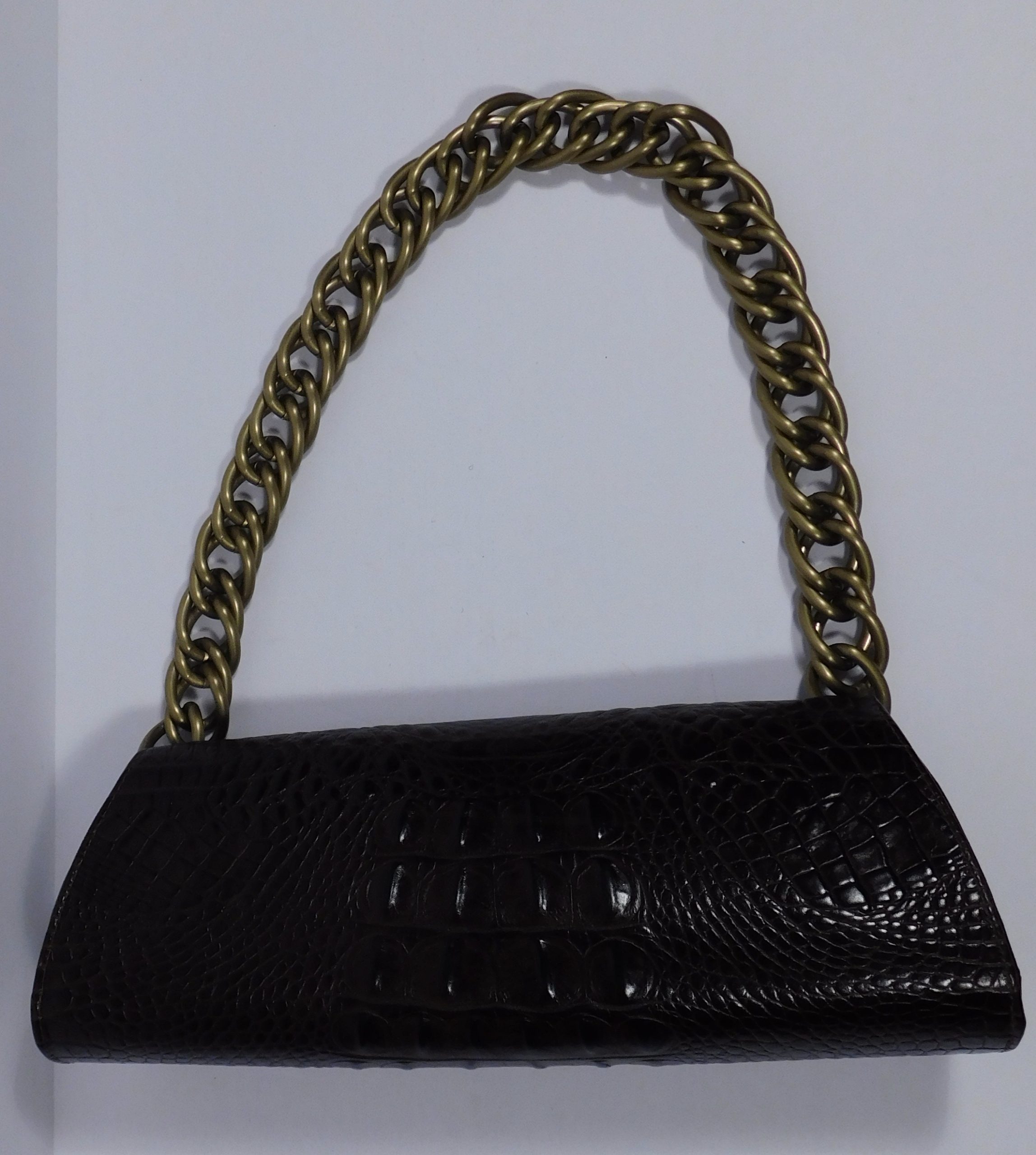 JALDA Brown Magnetic Close Crocodile Embossed Leather Clutch Handbag