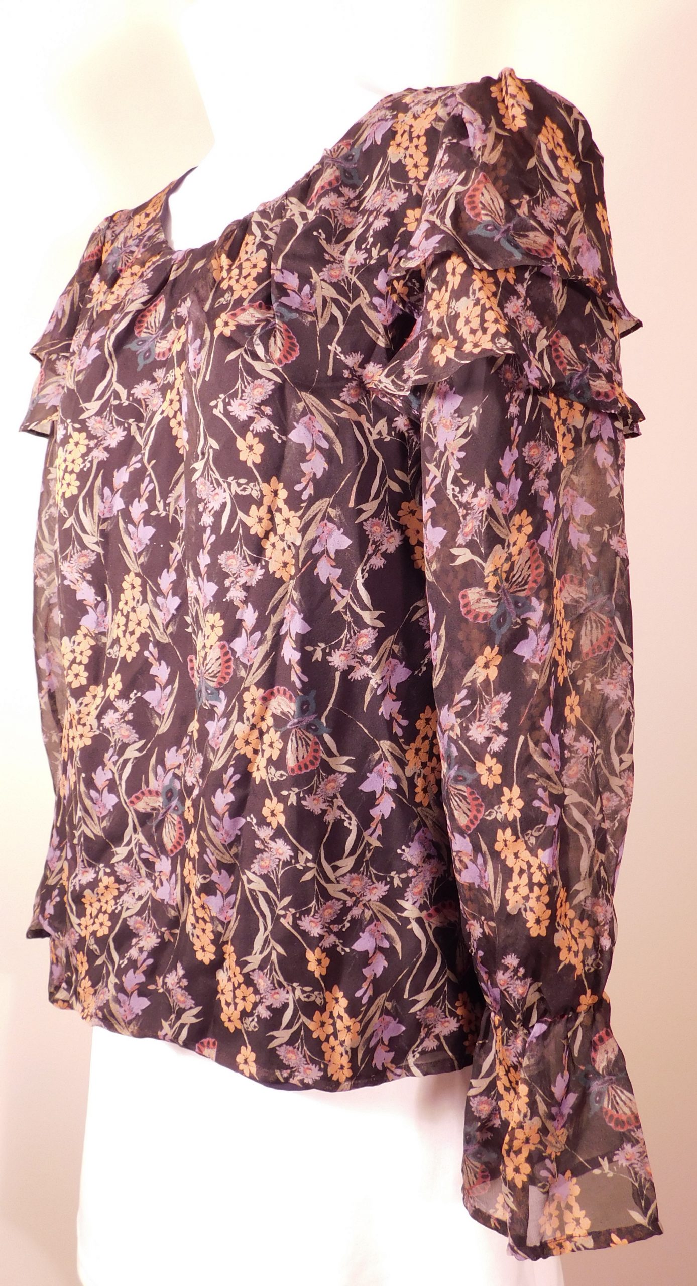 ROYAL PROJECT Women’s Black Floral Long Sleeve Lorelei Ruffle Detail ...