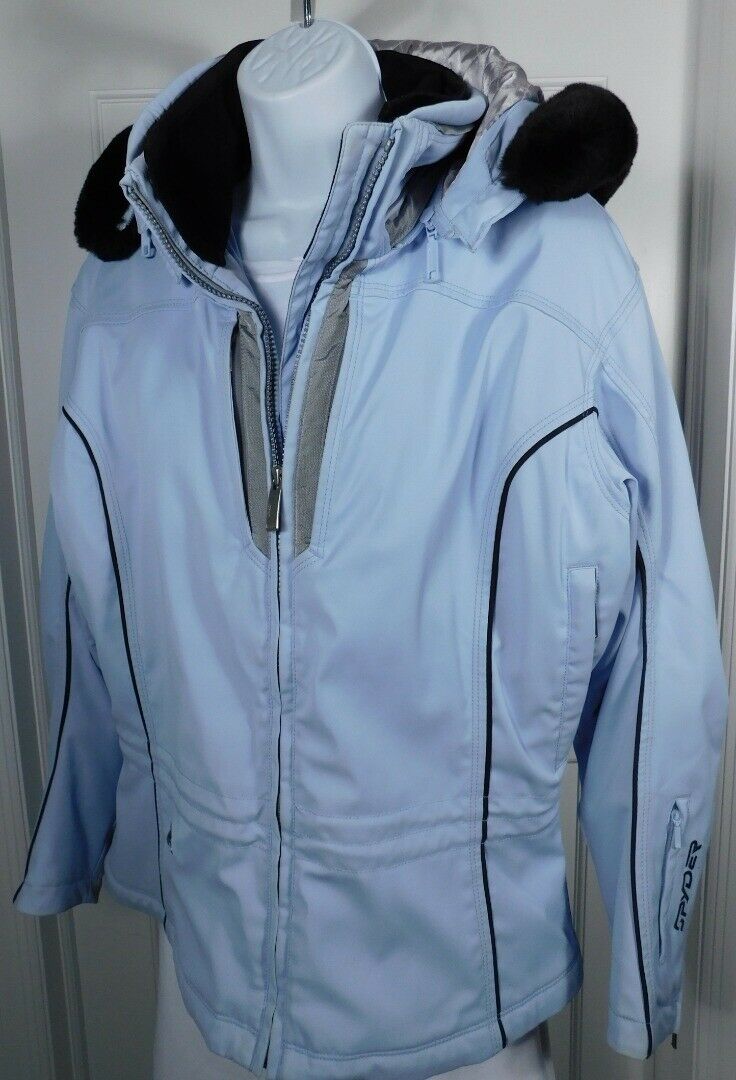 SPYDER Women's Light Blue Black Trim Detachable Hood Thinsulate Ski ...