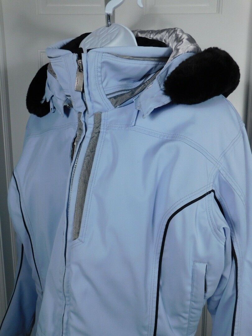 SPYDER Women's Light Blue Black Trim Detachable Hood Thinsulate Ski ...