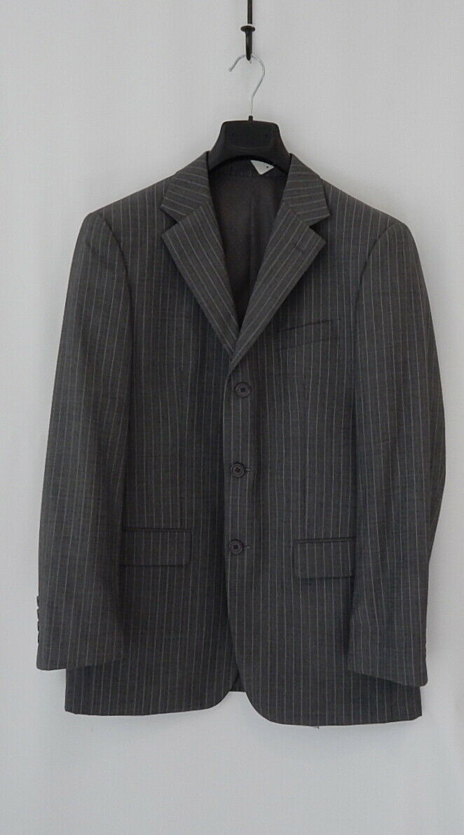 MANTONI Classic 100% Wool 3-Button Side Vent Gray w/ Light Blue ...